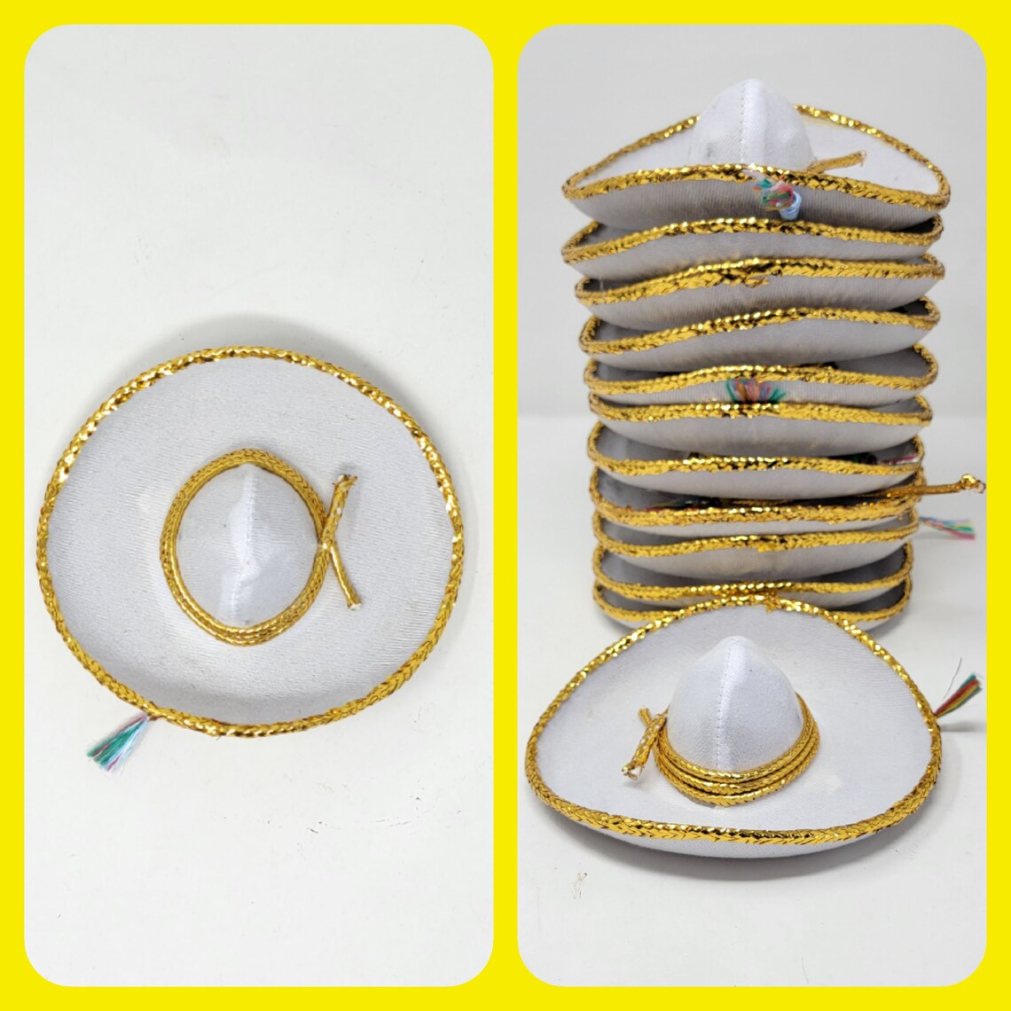 12 White Mini Sombreros: Mexican Fiesta Hats, Silky Velvet, Metallic ...