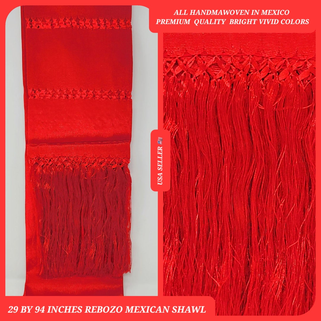 RED Rebozo Mexican Tipical Rebozo or Chalina, Mexican Shawl 94 X 24.5 ...