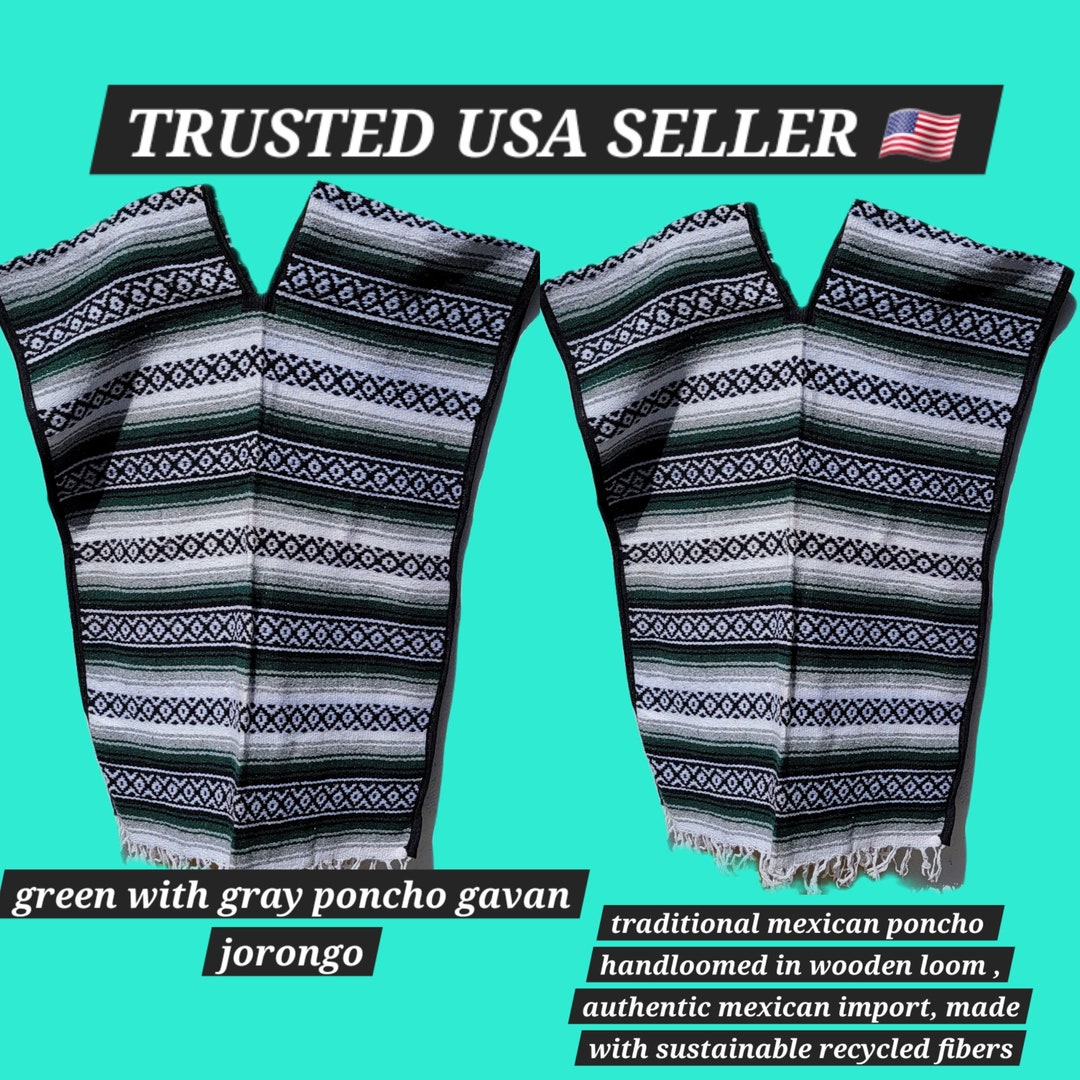 Mexican Poncho Gavan Jorongo Authentic Green With Gray - Etsy