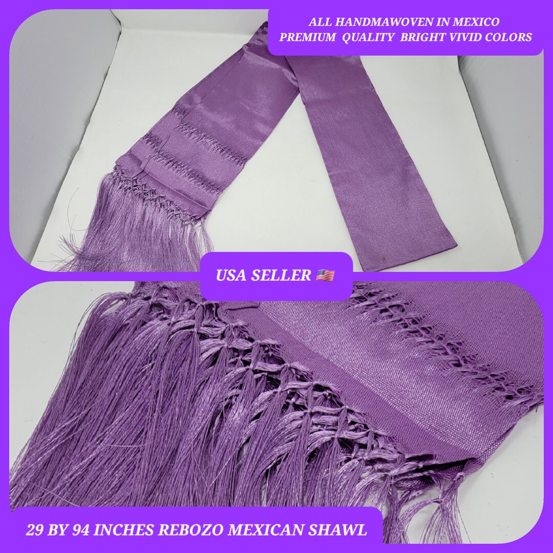 LIGHT PURPLE Rebozo Mexican Tipical Rebozo or Chalina, Mexican Shawl (94" X 24.5") Silk Artisela ...