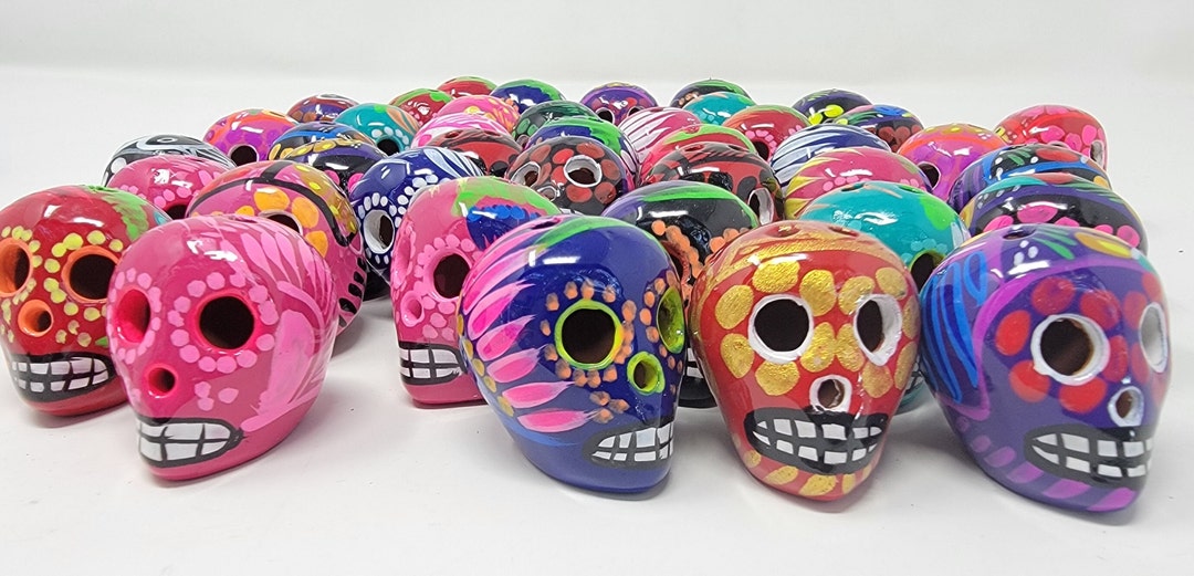 12 Mini Clay Day of the Dead Skulls, Hand-painted Mexican Folk Art - Etsy