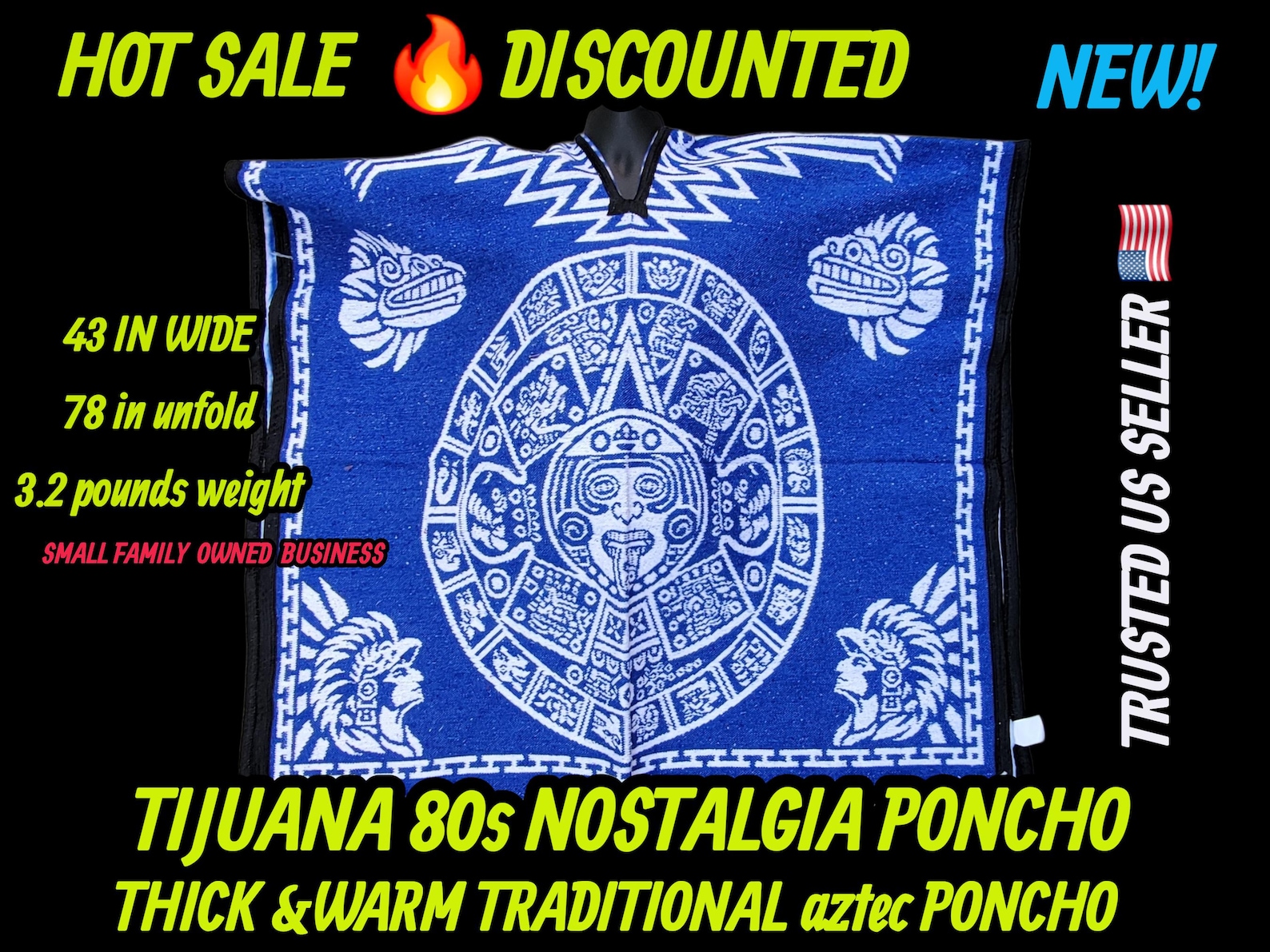 Adults Aztec Calendar Mexican Poncho Traditional Poncho Gavan Jorongo 5 ...