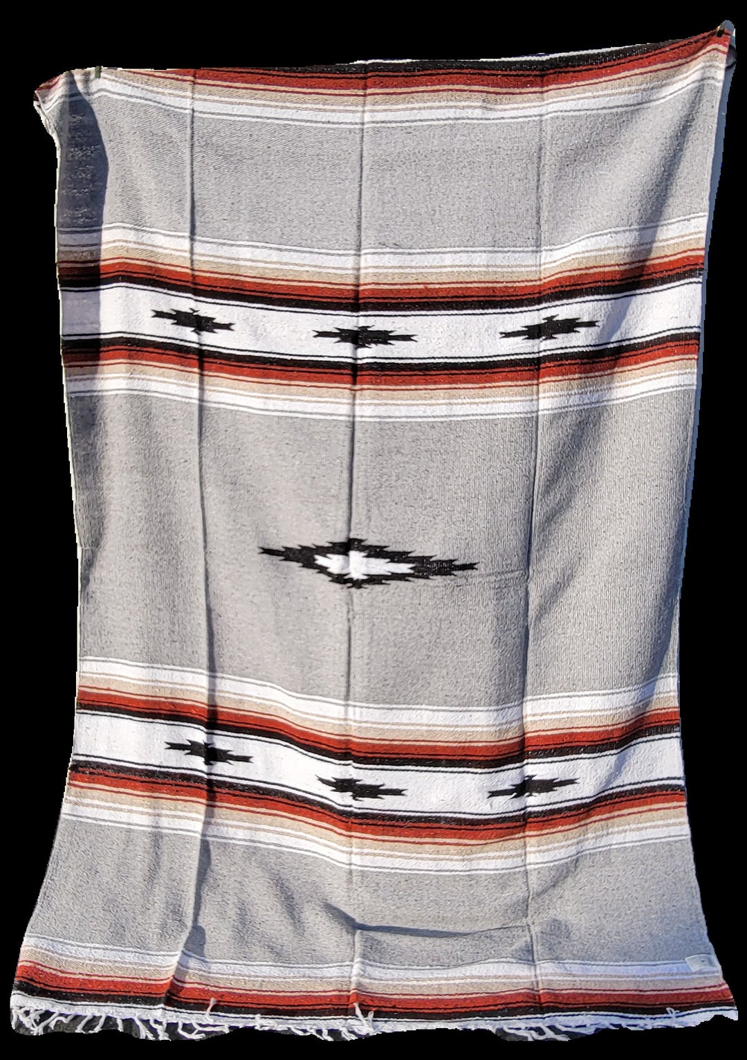 Hand Loomed Mexican Blanket: Heavy Dark Gray Diamond Falsa Sarape - Etsy