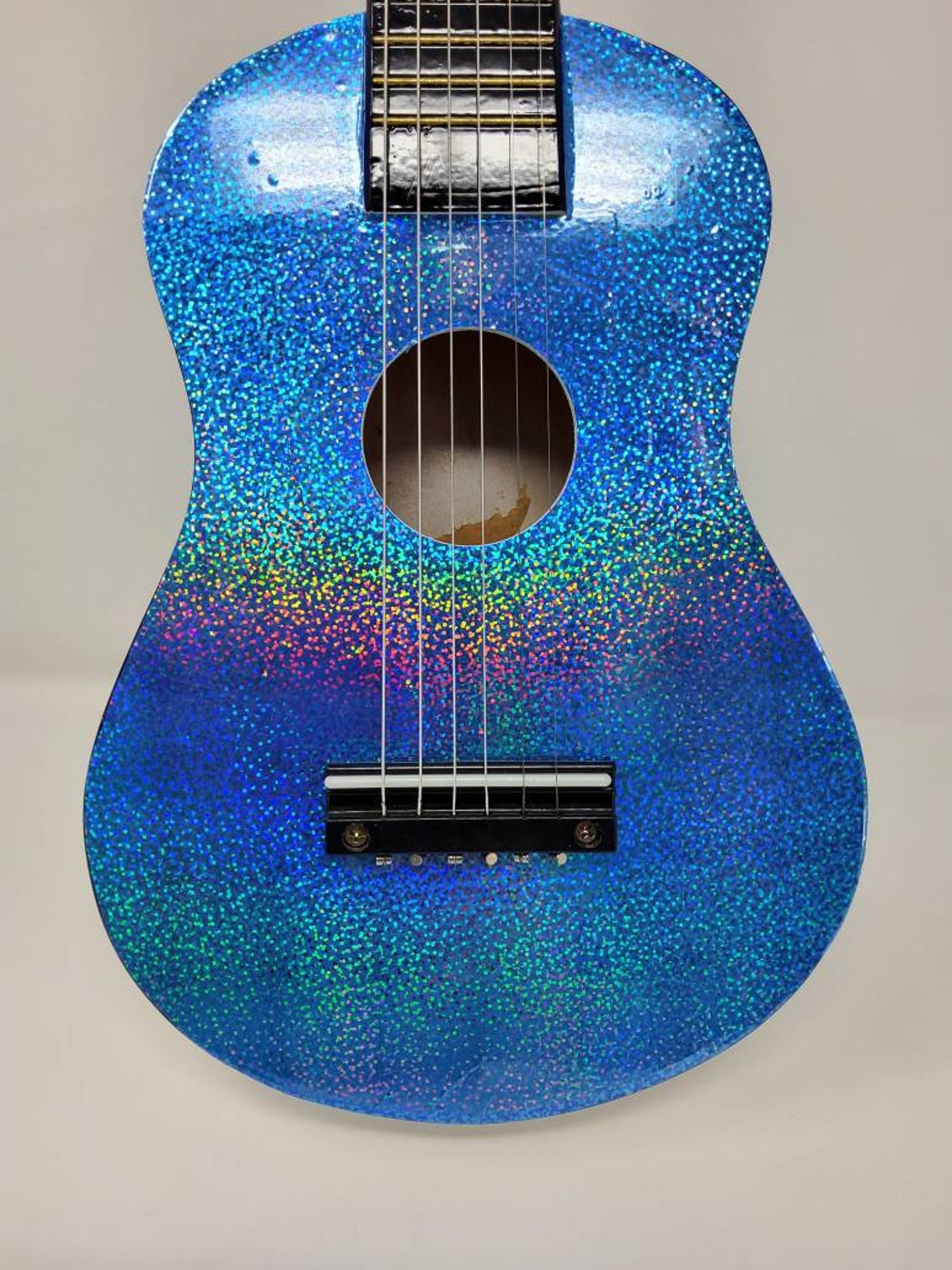 Glittered holographic sparkle light baby blue toy guitar | Etsy