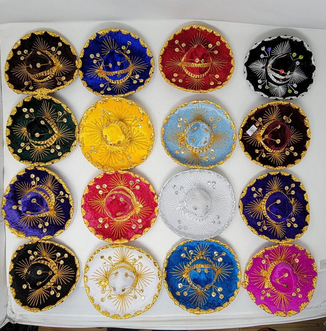 12 Mini Velvet Sombreros: Assorted Colors, Fiesta Charro Hats (6 Inches ...