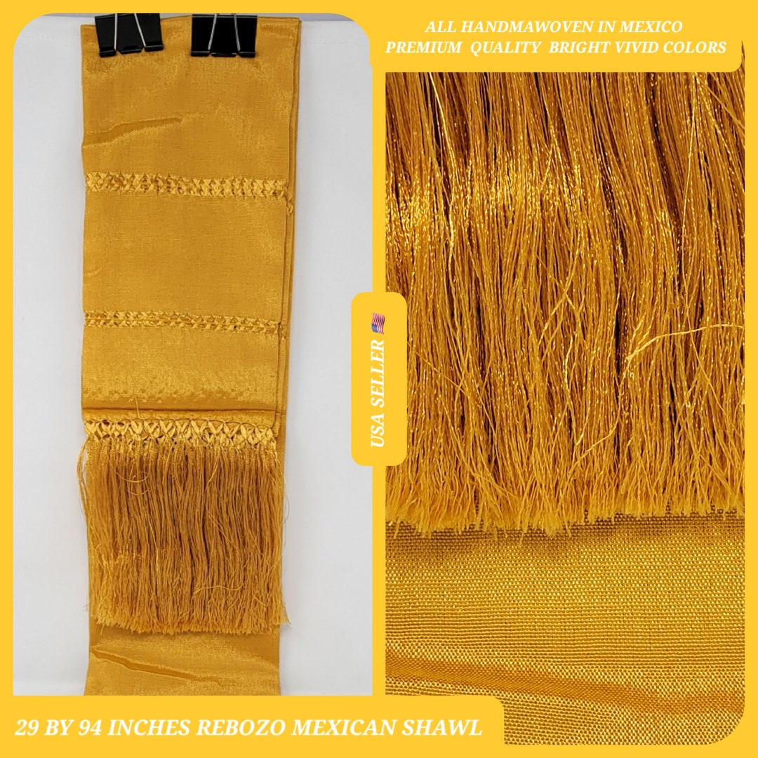 GOLD Rebozo Mexican Tipical Rebozo or Chalina, Mexican Shawl 94 X 24.5 Silk Artisela Free ...