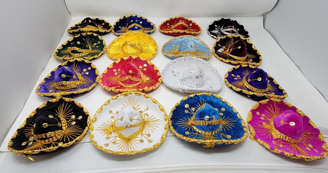 16 Pack of Mini Mexican Sombrero Mariachi Hats With Gold Trim - Etsy