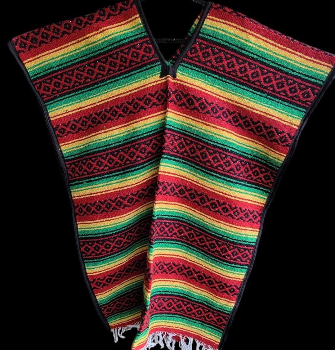 Traditional Mexican Poncho: Rasta Colors Adult Gavan - Etsy
