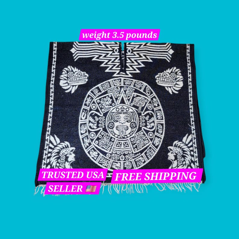 Adults Aztec Calendar Mexican Poncho Traditional Poncho Gavan Jorongo 5 ...