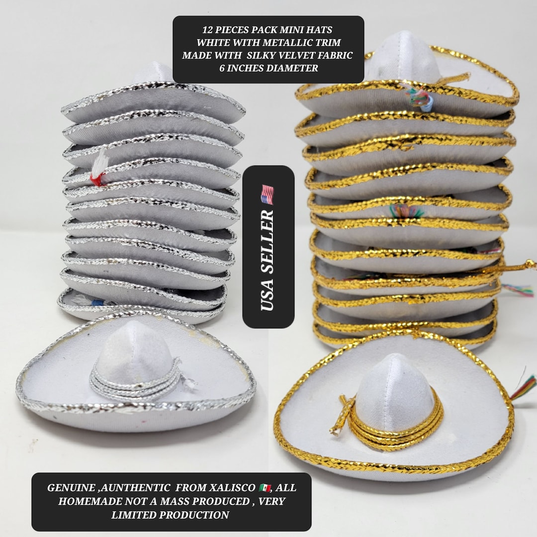 Packs of 12 Mexican Mariachi White Mini Sombrero for Weddings or ...