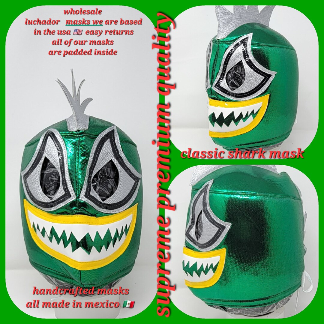 Green With Yellow Shark Mask Classic Luchador Lucha Libre Luchador Mask ...