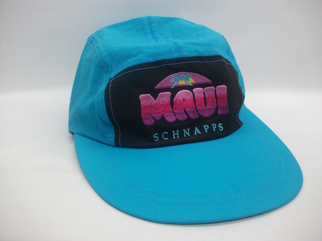 Maui Schnapps Hat Vintage Blue Black Loud Bright Hook Loop Nylon ...