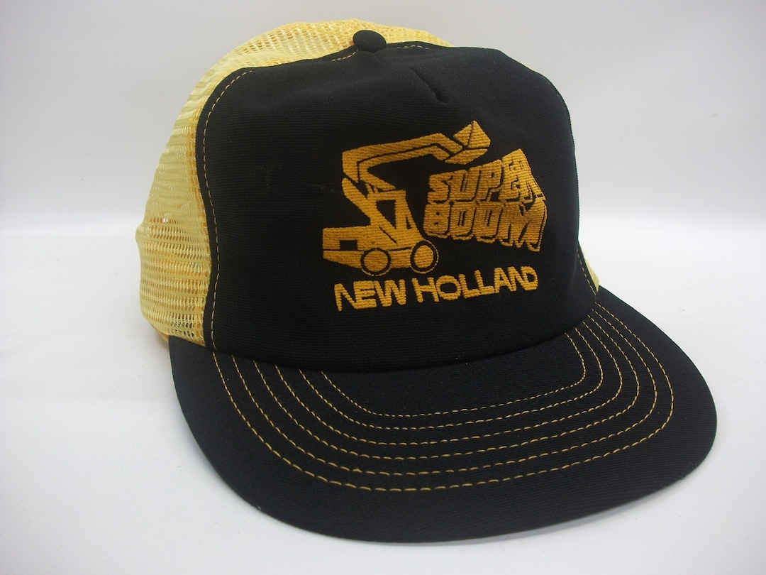 New Holland Super Boom Hat Vintage Black Yellow Snapback Trucker Cap ...