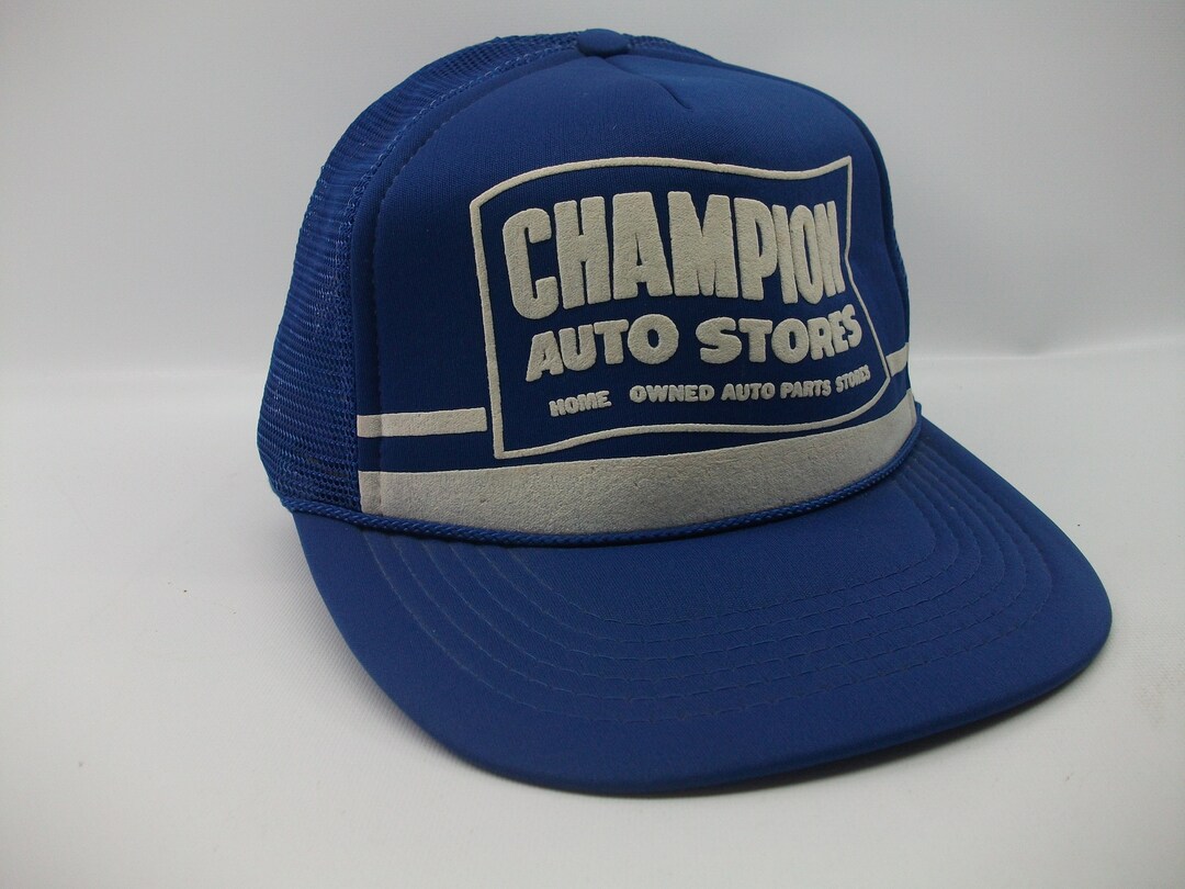 Champion Auto Stores Hat Vintage Blue Snapback Trucker Cap - Etsy