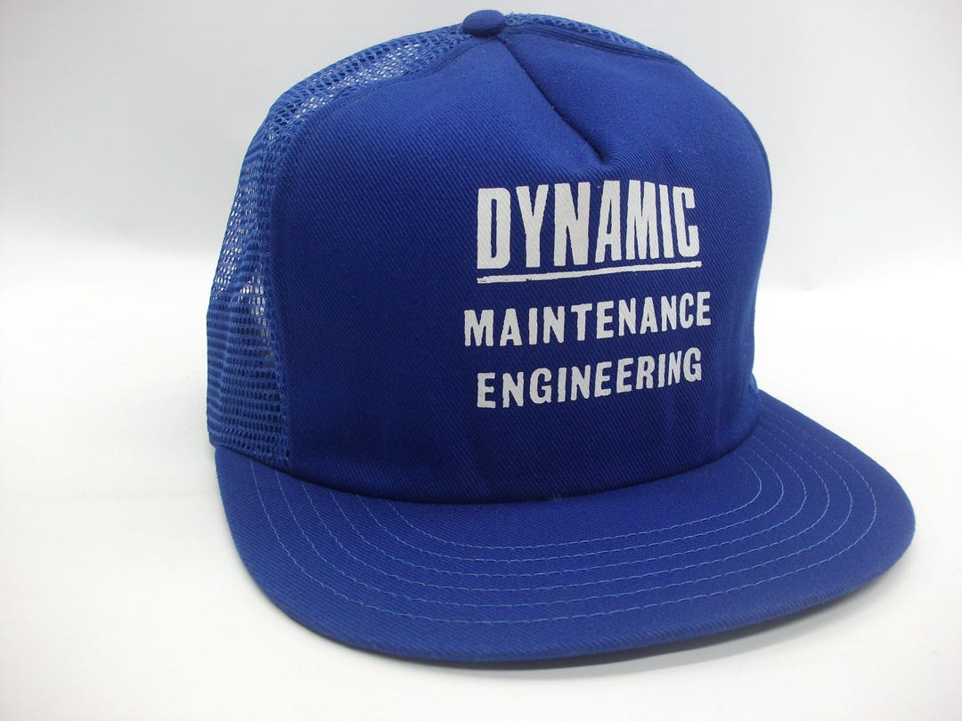 Dynamic Maintenance Engineering Hat Vintage Blue Spell Out Snapback Trucker Cap Degrading Foam ...