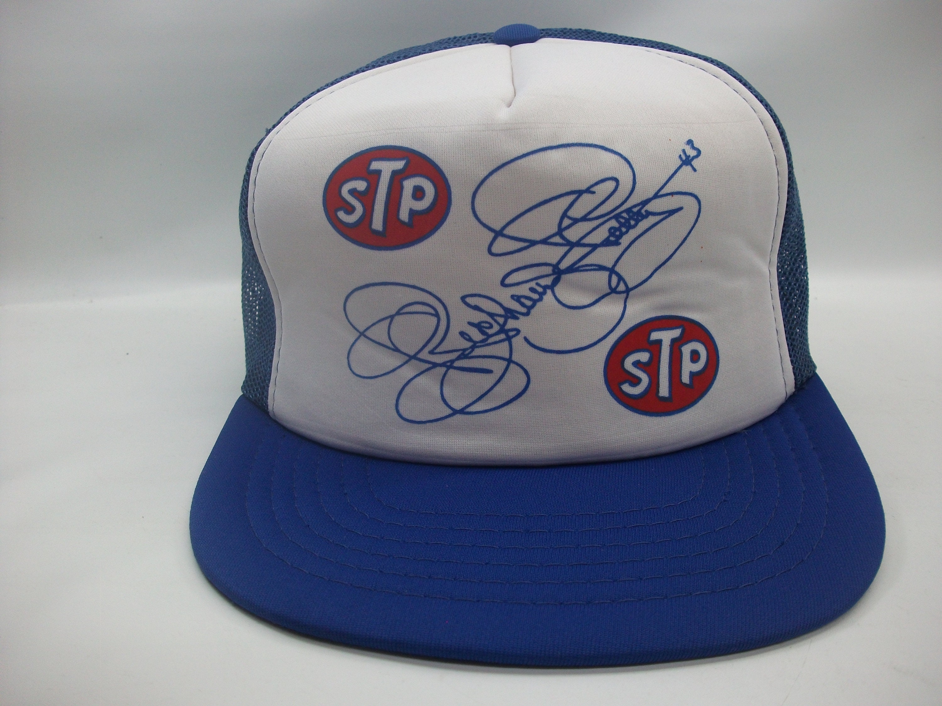 STP Richard Petty Signature 43 Hat Vintage Blue White Nascar Stock Car ...