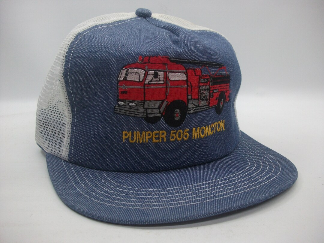 Pumper 505 Moncton Fire Truck Hat Vintage Blue White Fire Dept Fireman ...