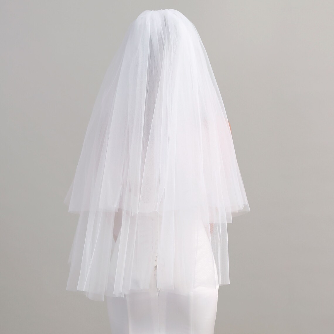 Two-tier Airy Elbow Veil With Raw Edge, Bridal Veil With Comb, Two ...
