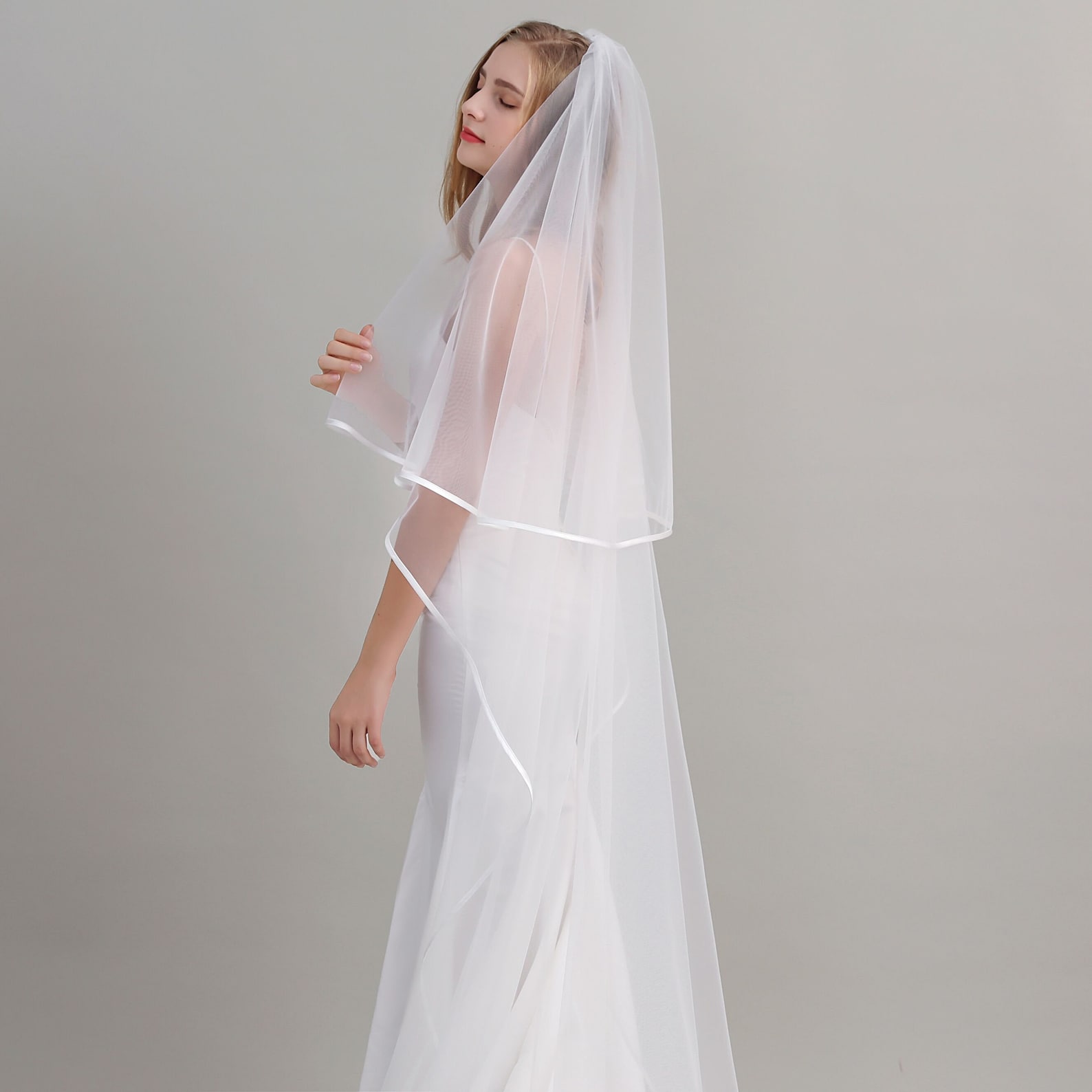 Two-tier Satin Trim Cathedral Veil With Comb Ivory / off - Etsy