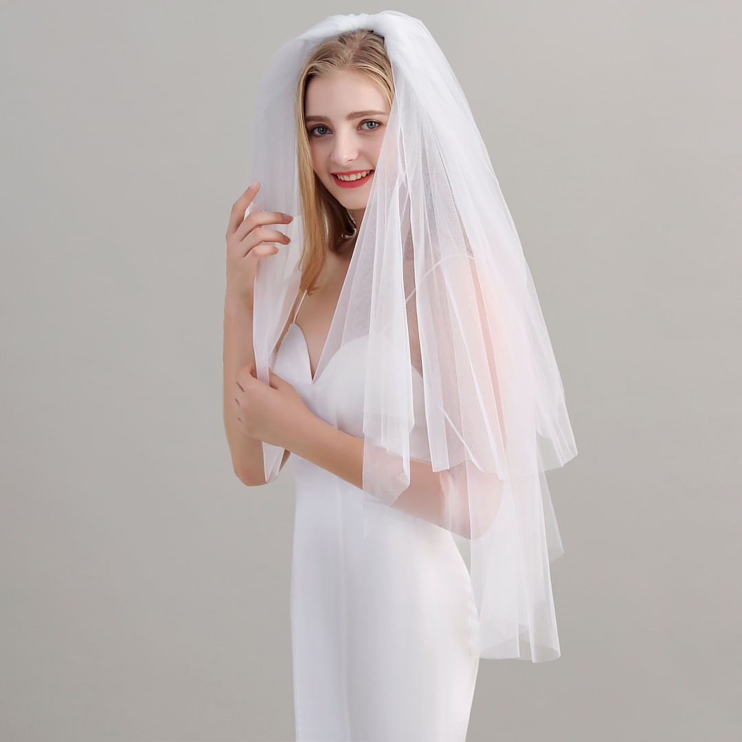 Two-tier Airy Elbow Veil With Raw Edge, Bridal Veil With Comb, Two ...