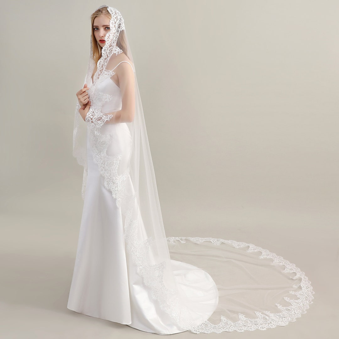 Luxury Cathedral Lace Wedding Veil , Double 2 Layer Veil, Long Veil ...