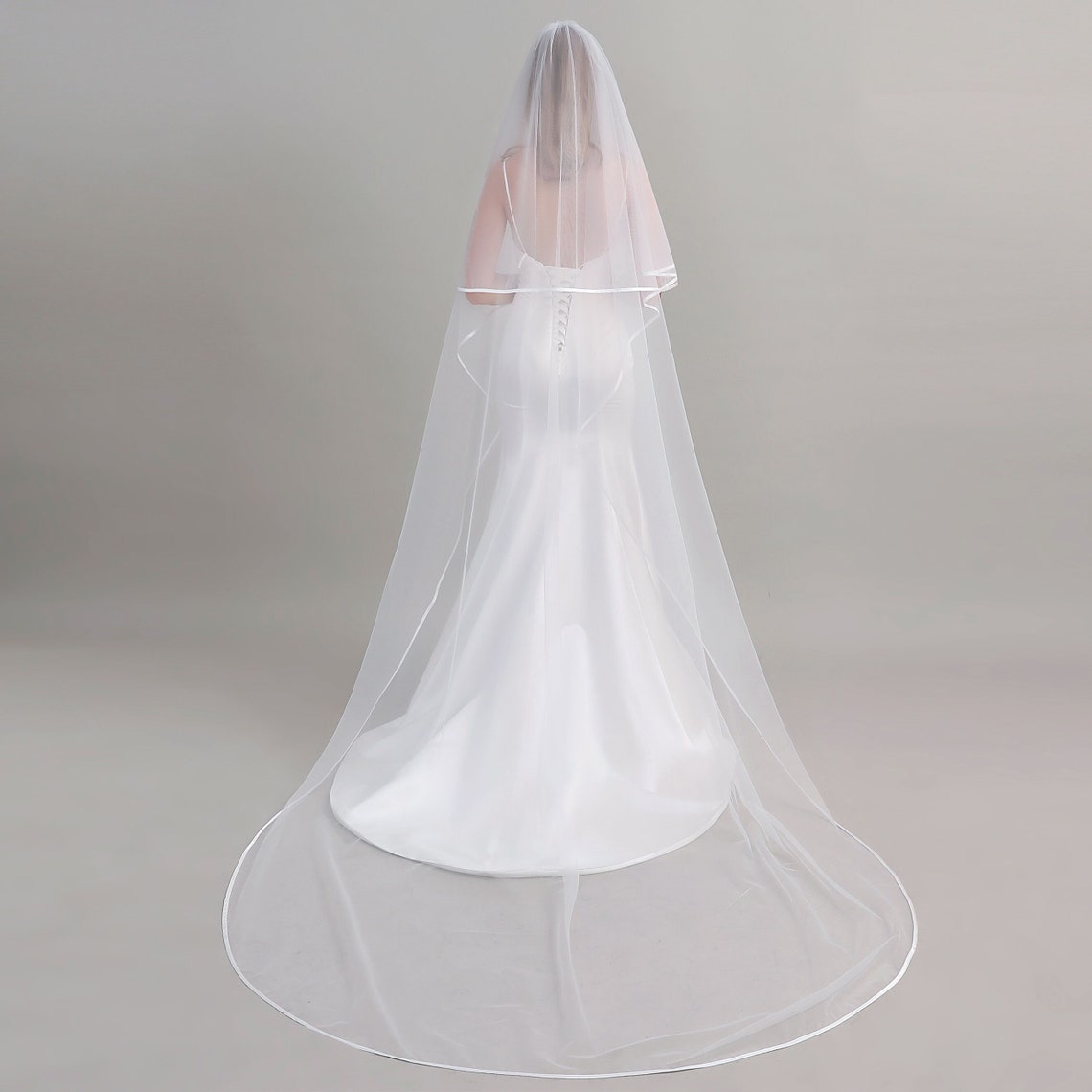 Two-tier Satin Trim Cathedral Veil With Comb Ivory / off - Etsy