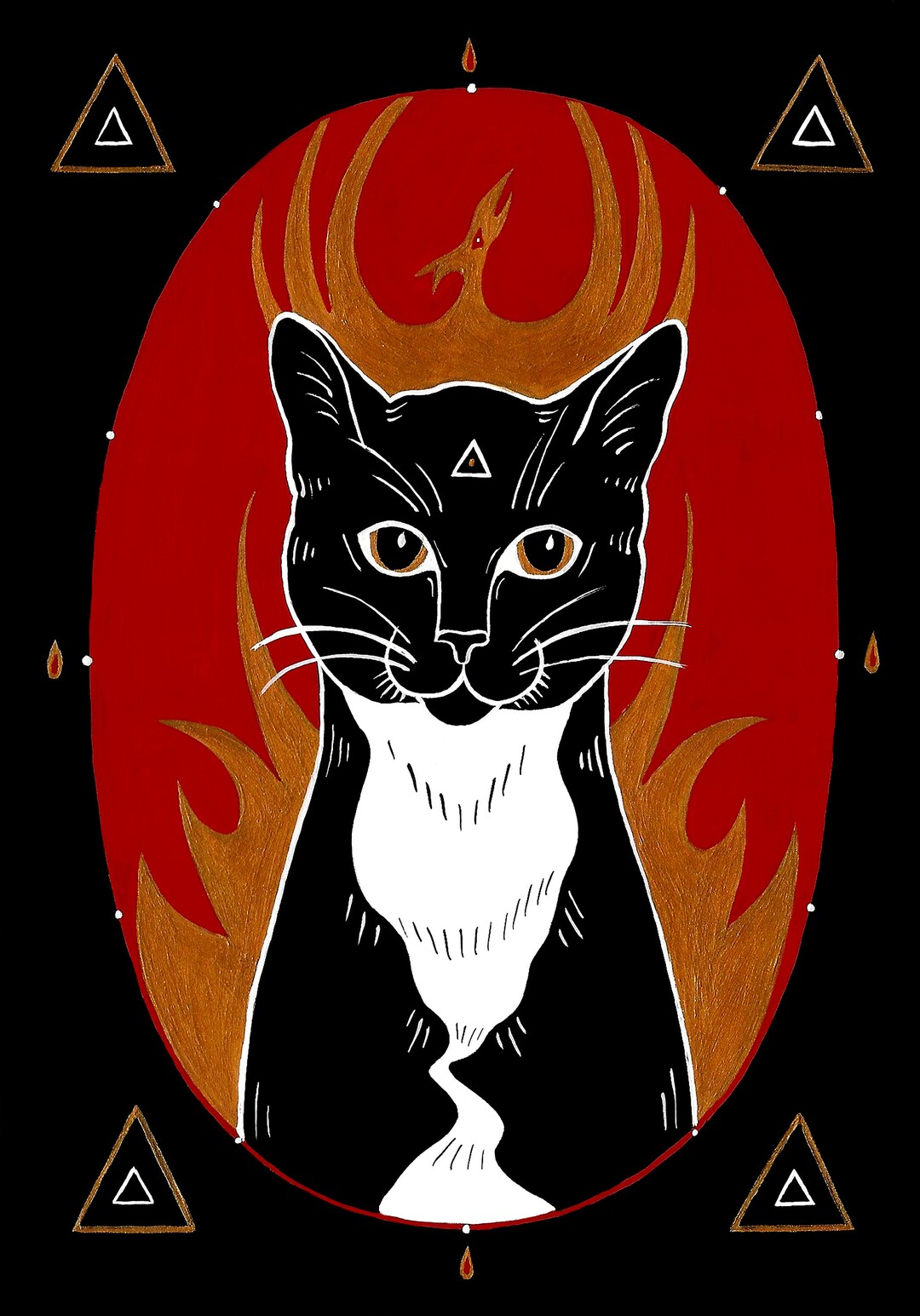 Fire Kitty Art Print, Four Elements Cat Art, Occult Witch Cat Original ...
