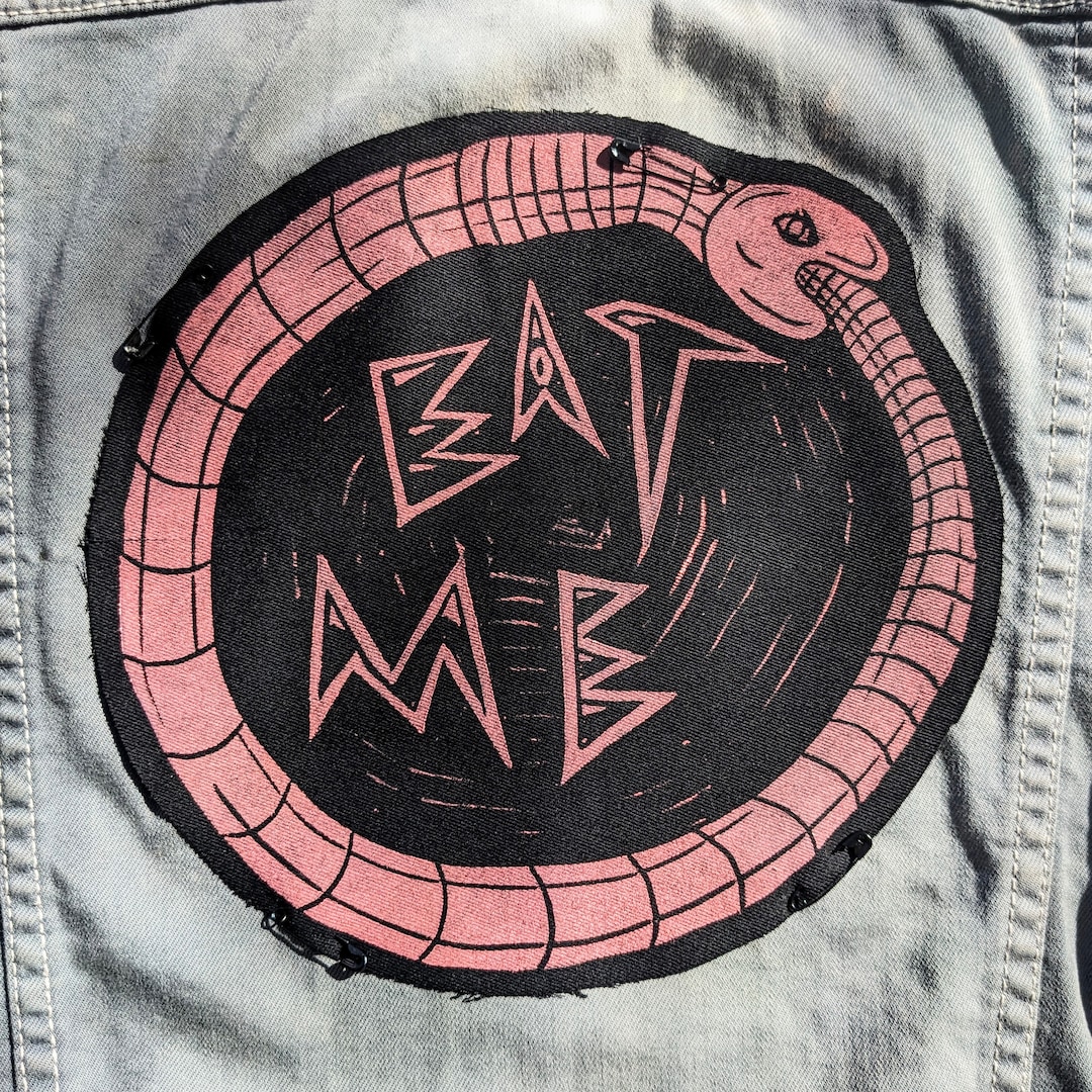 Eat Me Ouroboros Back Patch, Pink Worm Punk Patch Block Print - Etsy