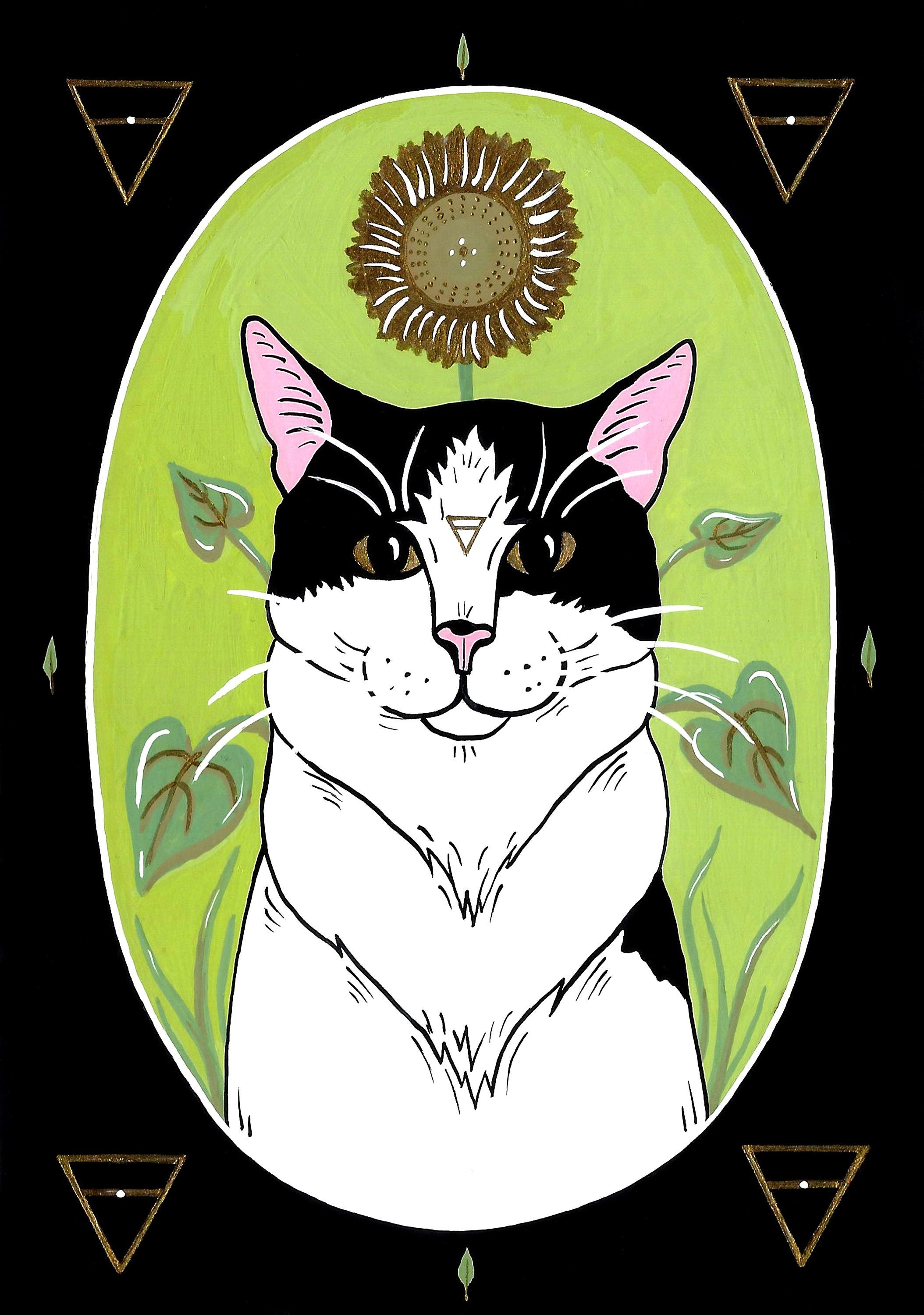 Earth Kitty Art Print Four Elements Cat Art Green Plant | Etsy