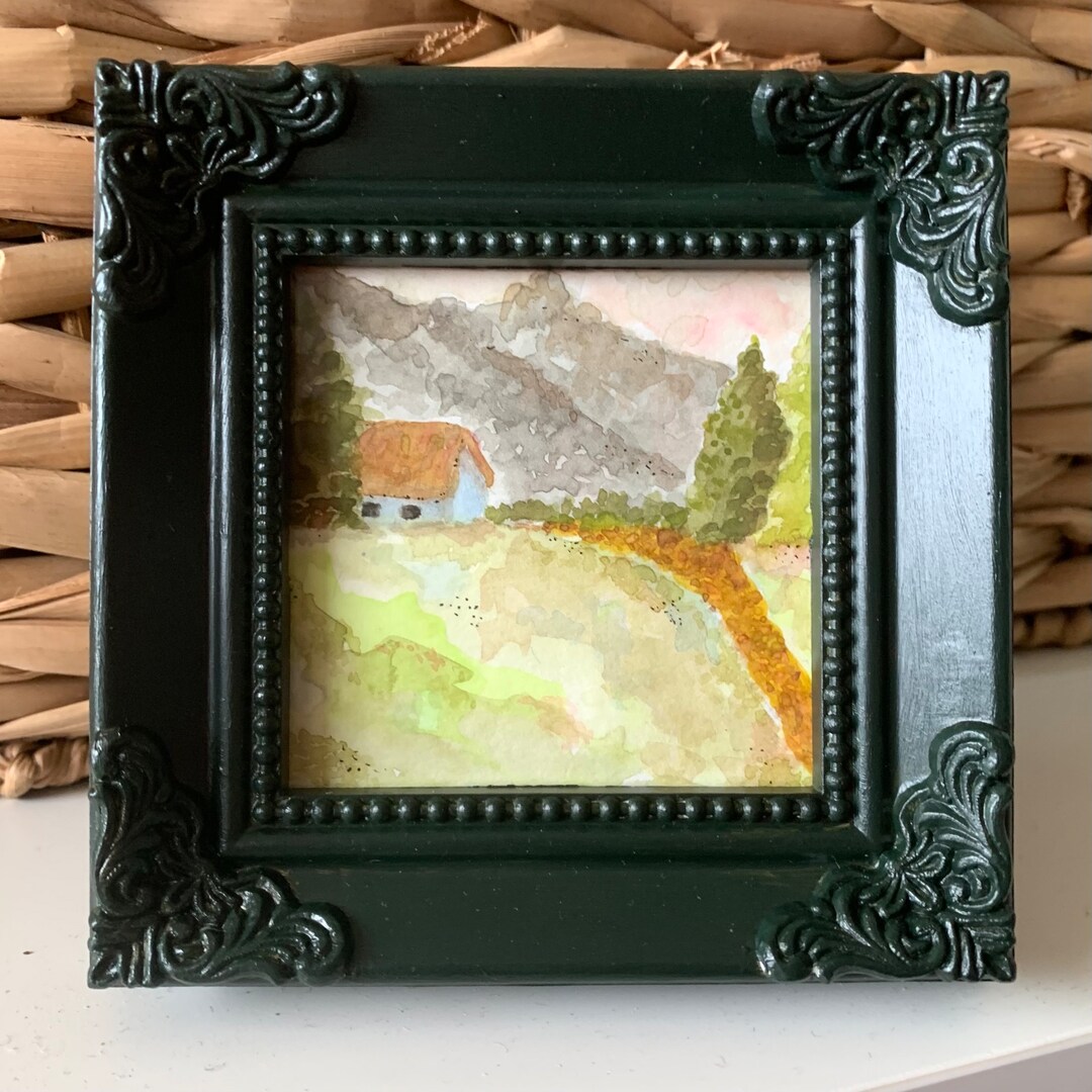 Small Watercolor Blue House in Country Painting - Etsy