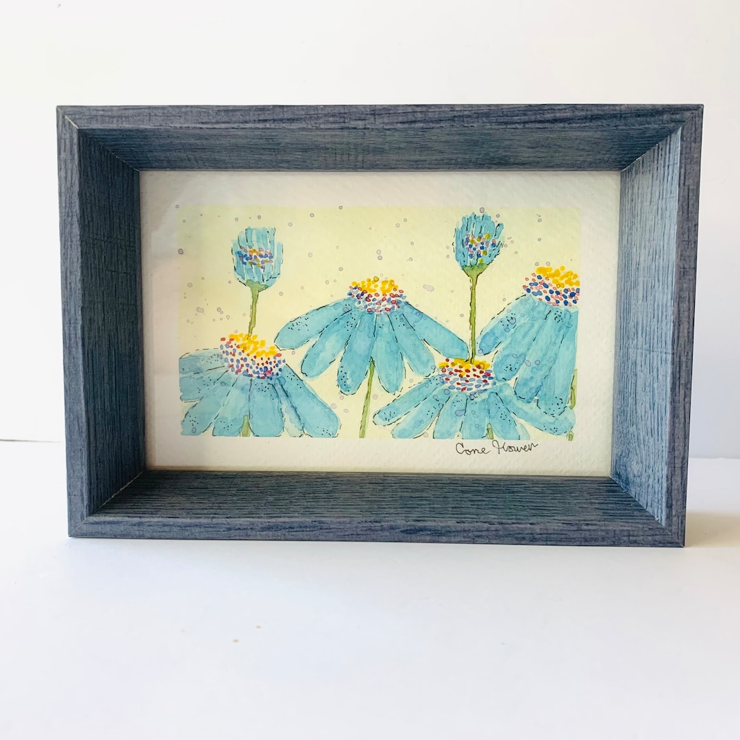 Framed Blue Cone Flowers Watercolor Painting - Etsy