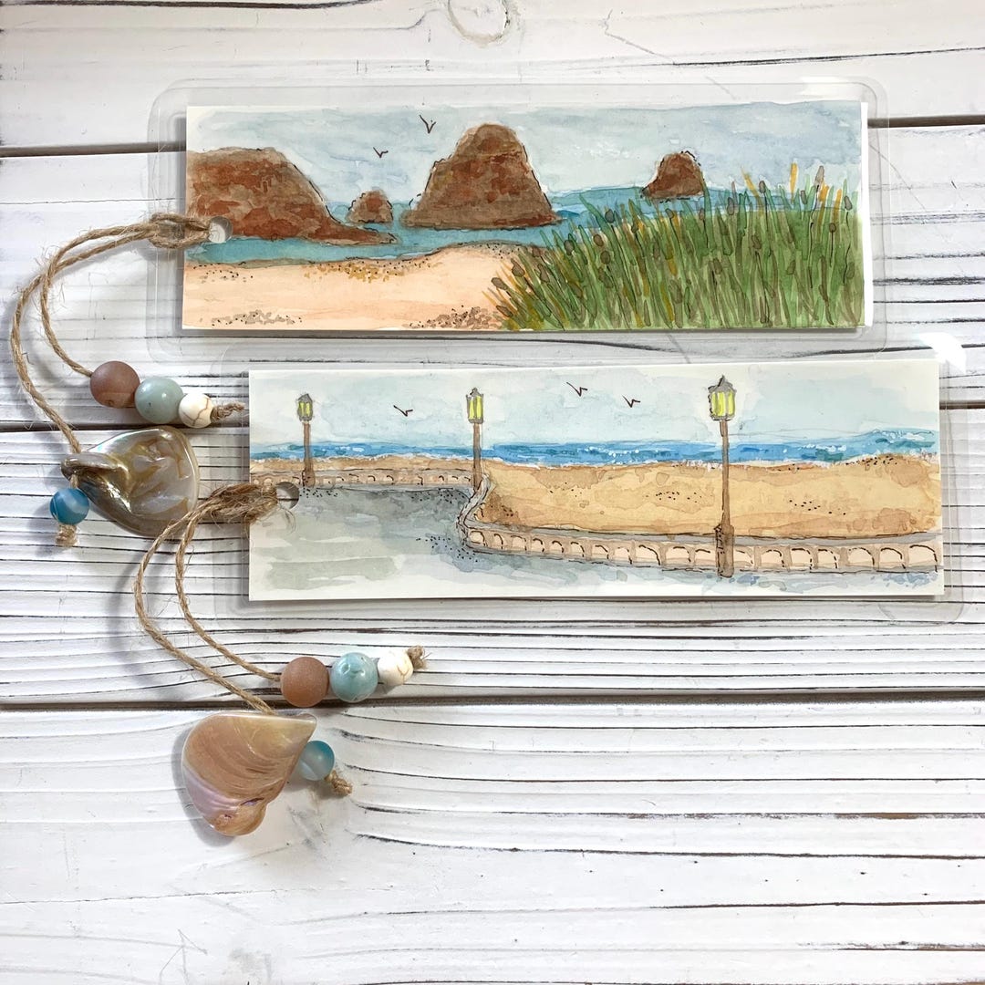 Seaside Beach Promenade and Canon Beach Oregon Bookmarks Set of Two - Etsy