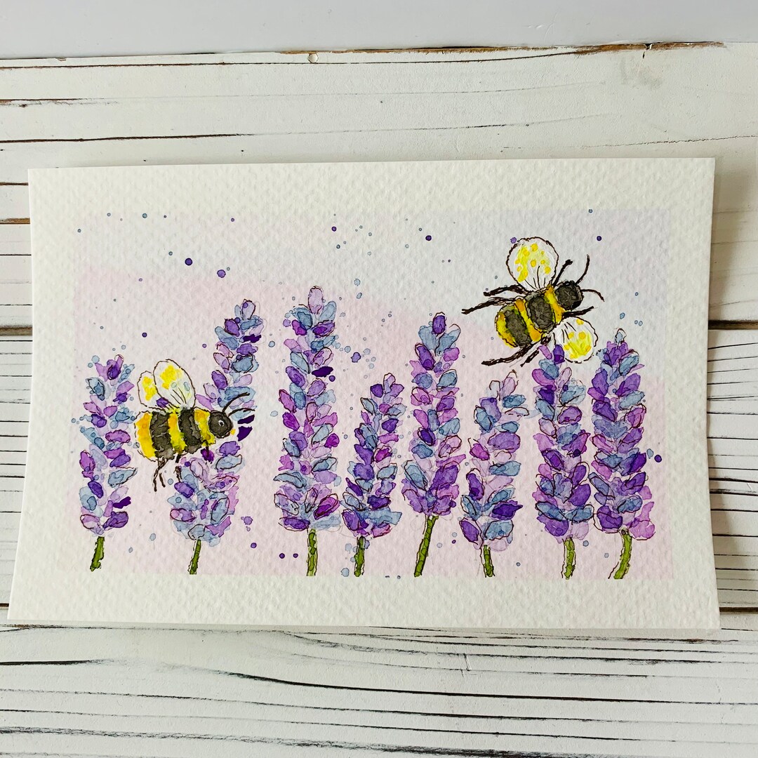 Watercolor Busy Bee’s and Lavender Art Painting - Etsy