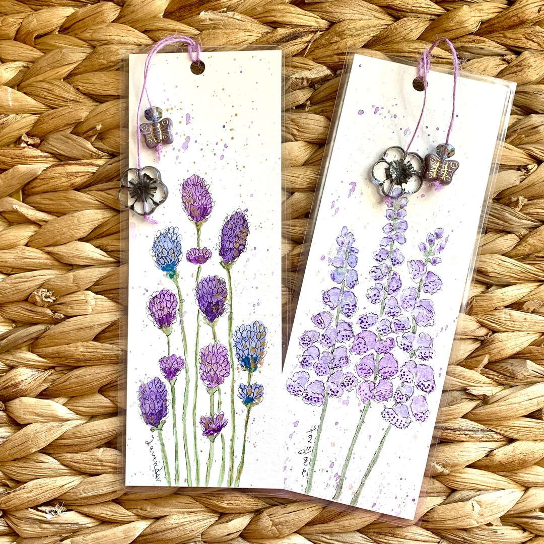 Original Watercolor Lavender and Foxglove Large Bookmarks Set of Two - Etsy