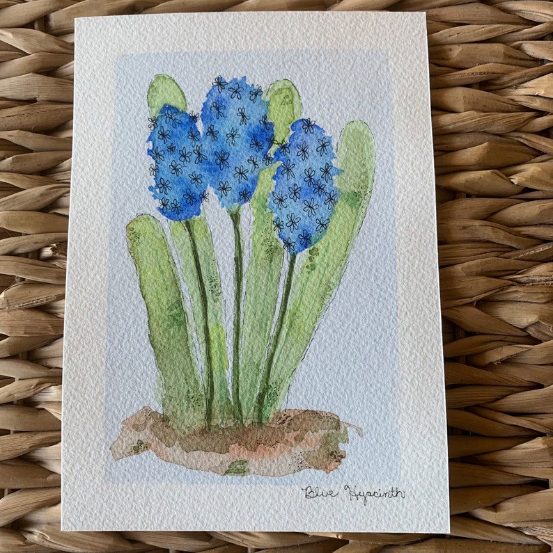 Watercolor Blue Hyacinth Flower Paintings Art - Etsy