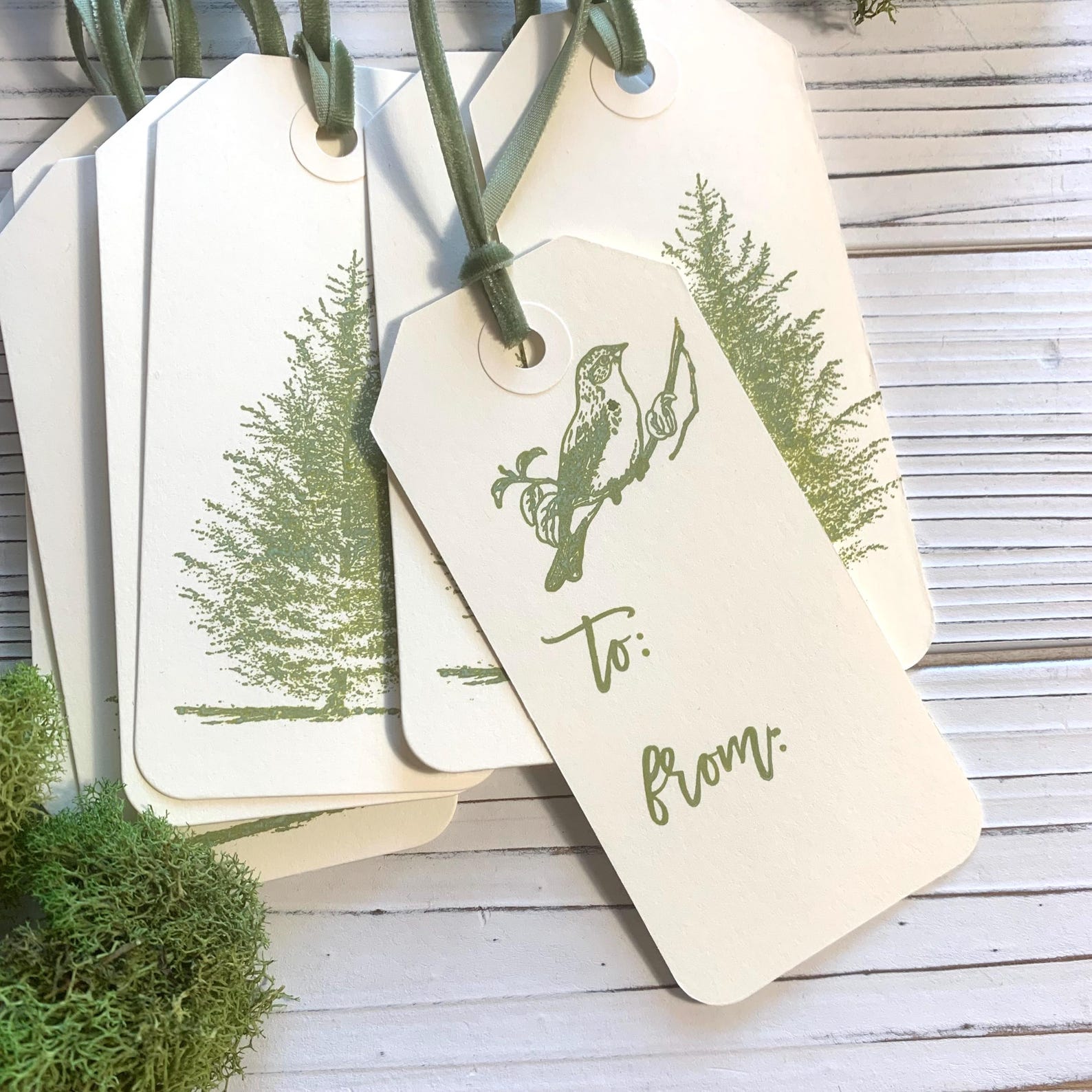 Pine Tree With Velvet Ribbon Gift Tags Vintage Style Set of 8 - Etsy