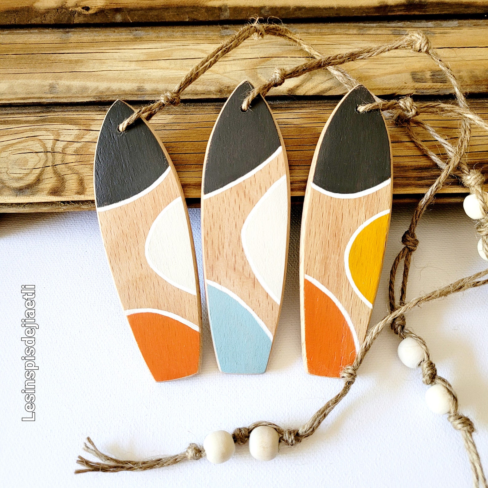 Mini Surfboard in Orange and Brown Vintage Retro Style Wood, Unique ...