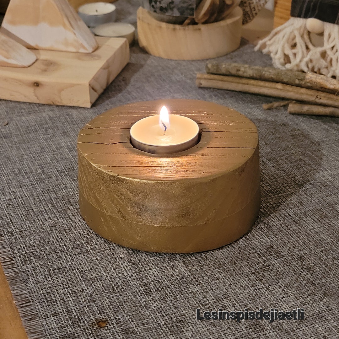 Modern Round Gold Wooden Candle Holder, Christmas Decoration. - Etsy