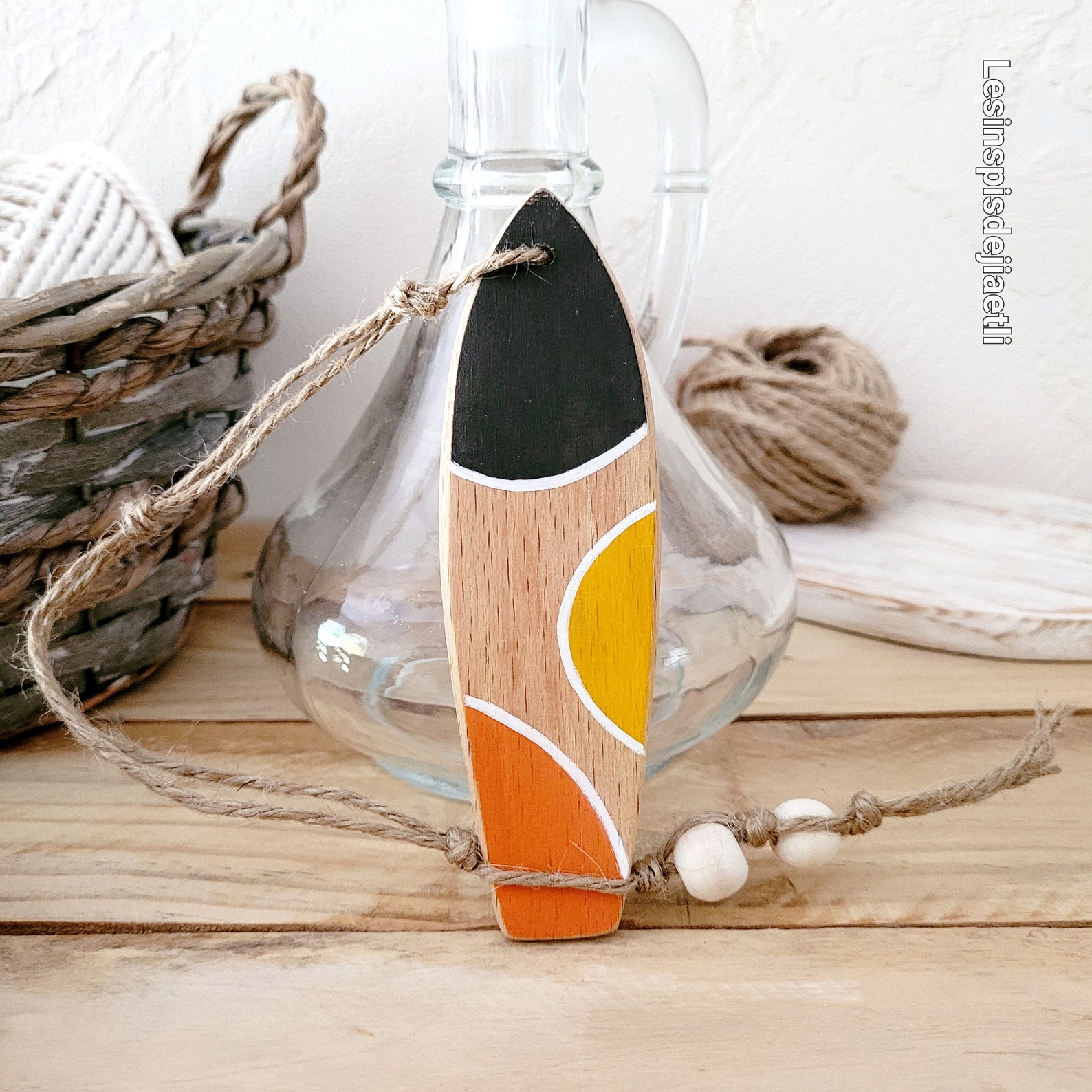 Mini Surfboard in Orange and Brown Vintage Retro Style Wood, Unique ...