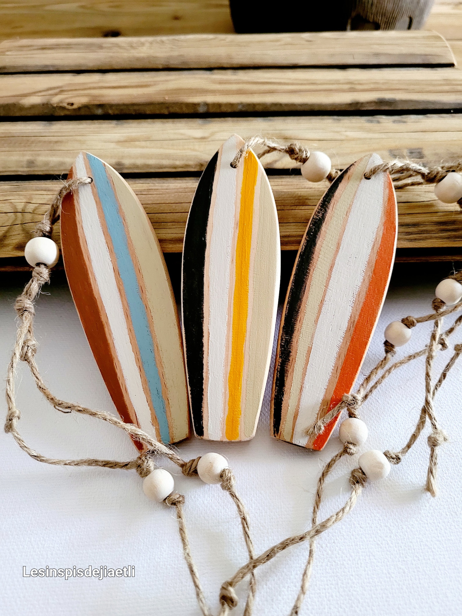 Mini Surfboard in Orange and Brown Vintage Retro Style Wood, Unique ...