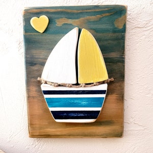 Small Minimalist Sailboat Painting, Seaside Decoration, Colored Boat ...