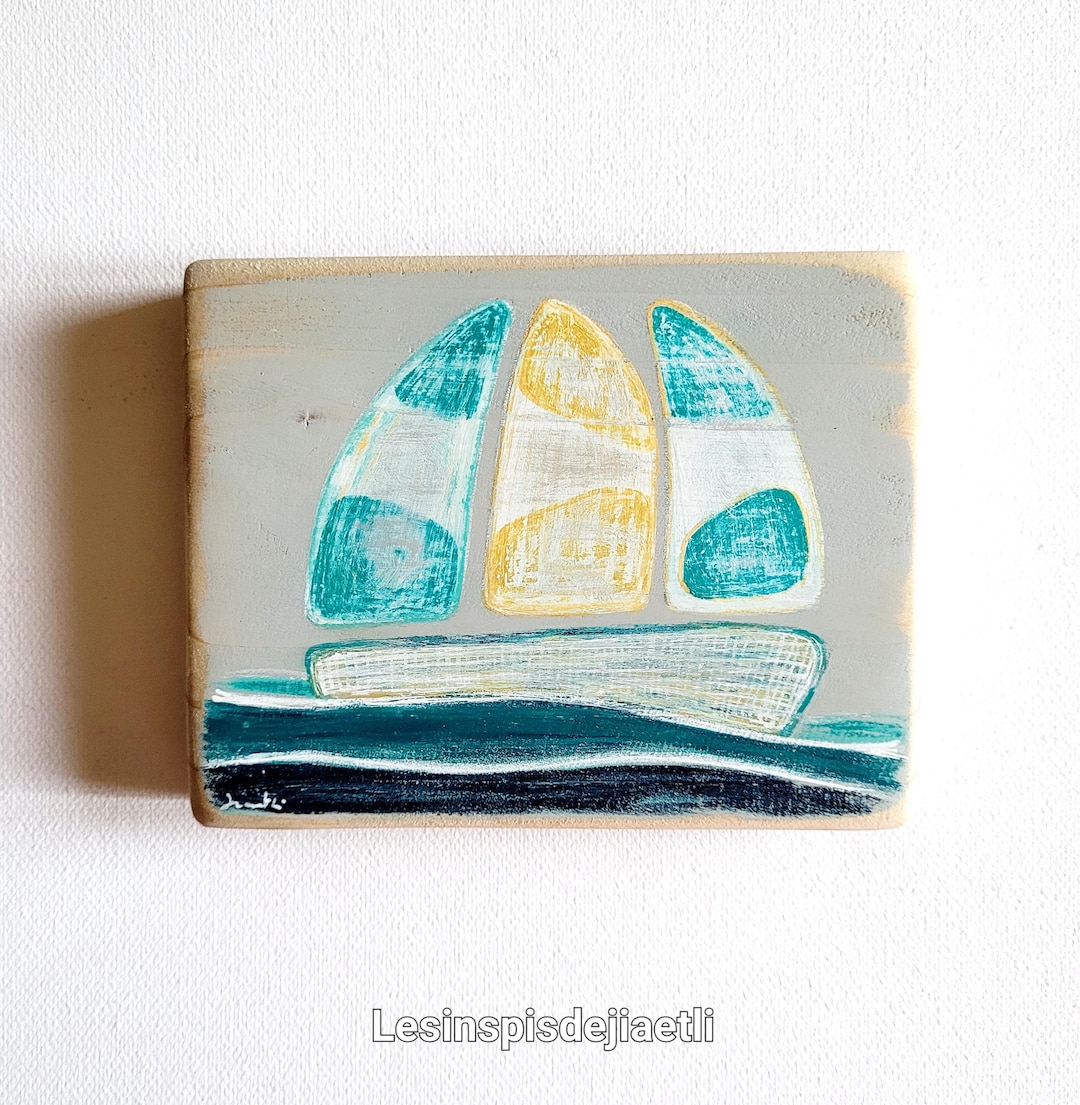 Mini Boat Painting, Wood Wall Art Sailboat, Seaside Decoration. - Etsy