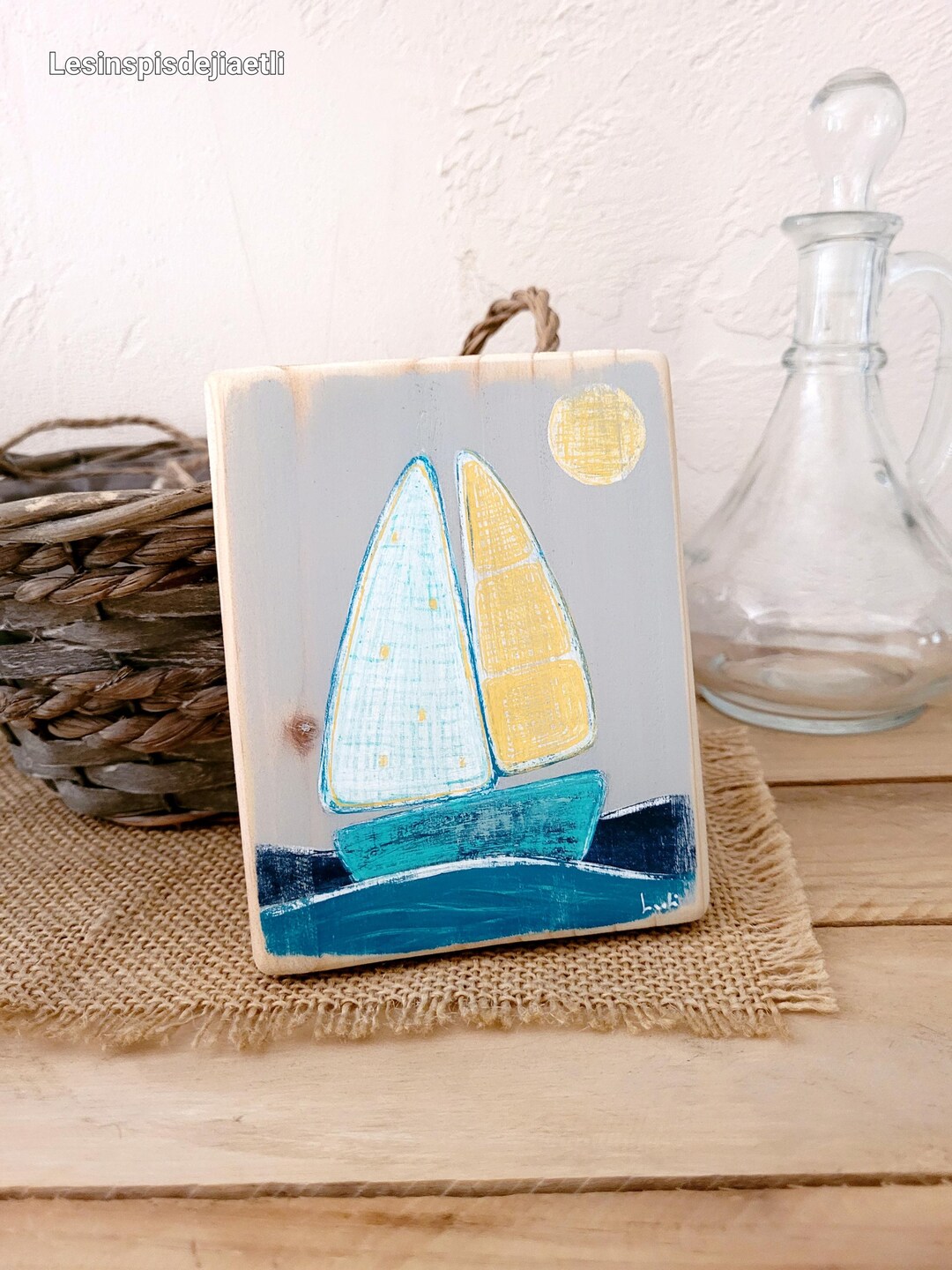 Mini Boat Painting, Wooden Painting Sailboat, Seaside Interior ...