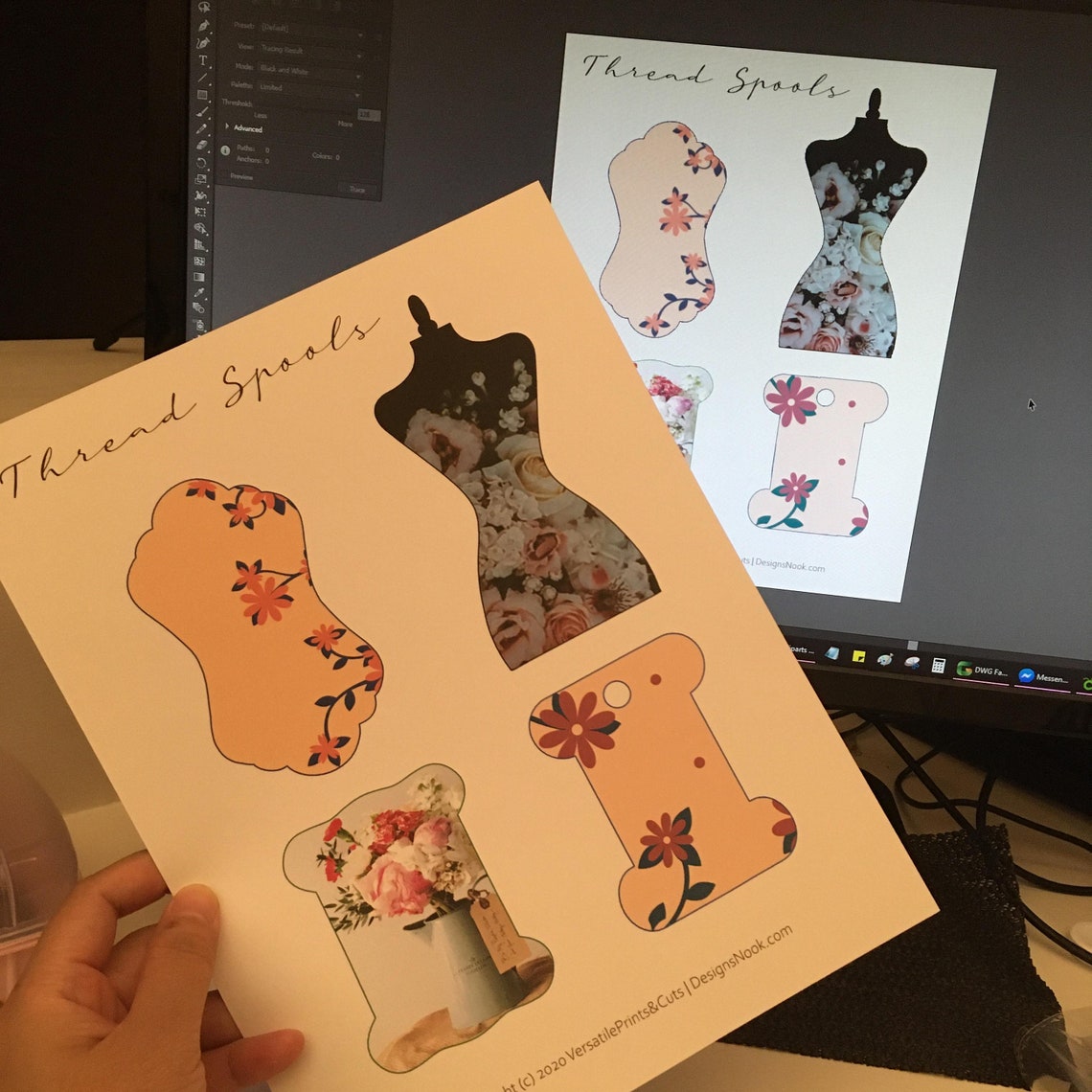 Thread spools template floral pattern template thread spools | Etsy