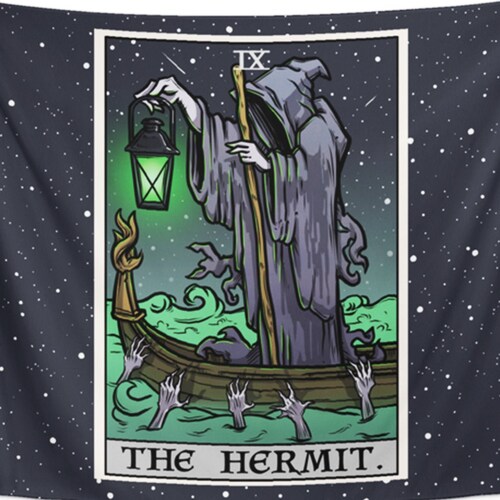 The Hermit Tarot Card Tapestry Halloween Wall Decor Grim - Etsy