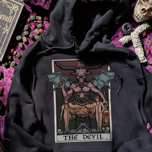 The Devil Tarot Card Baphomet Hoodie Gothic Halloween Hoodies - Etsy