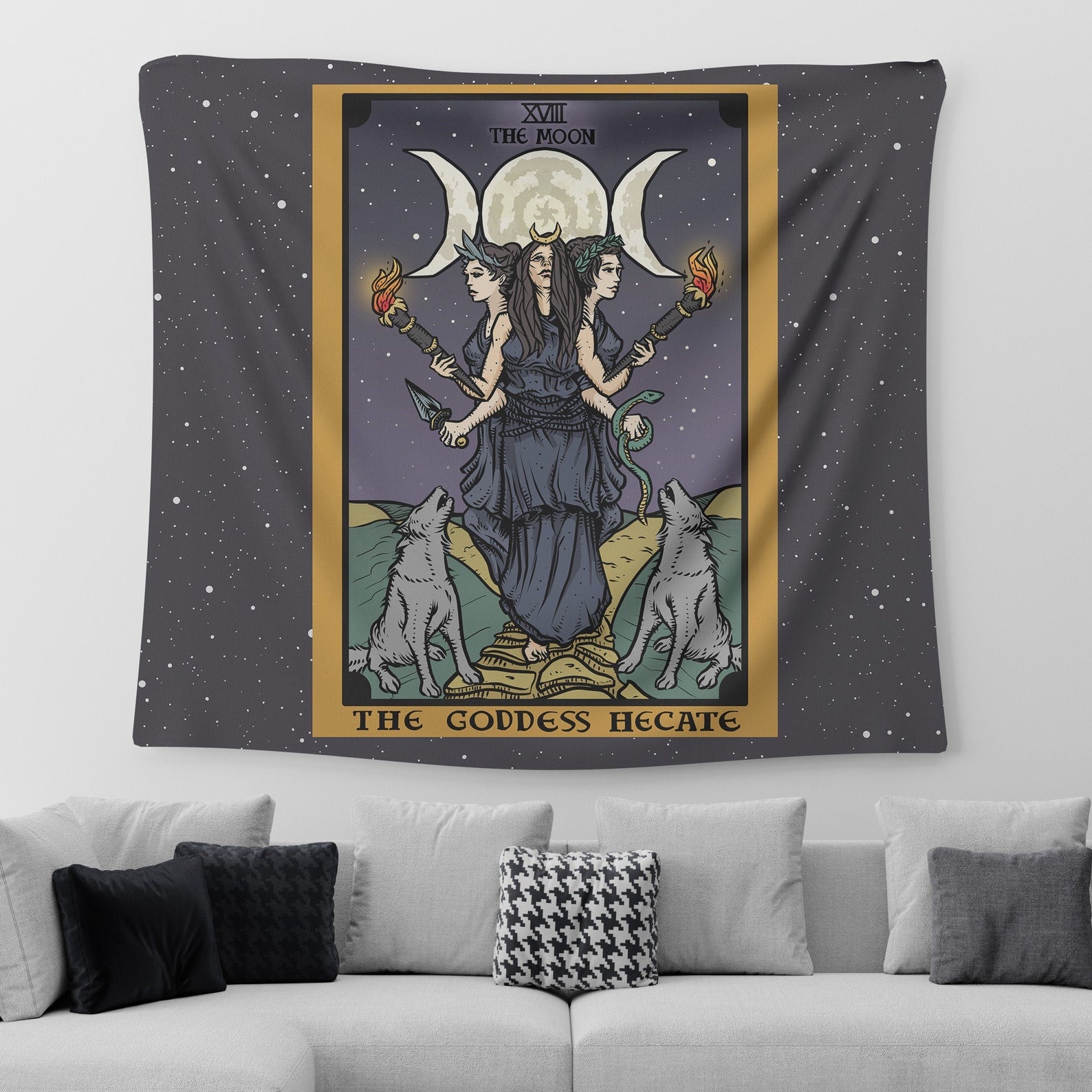 The Goddess Hecate the Moon Tarot Card Tapestry Triple Moon - Etsy