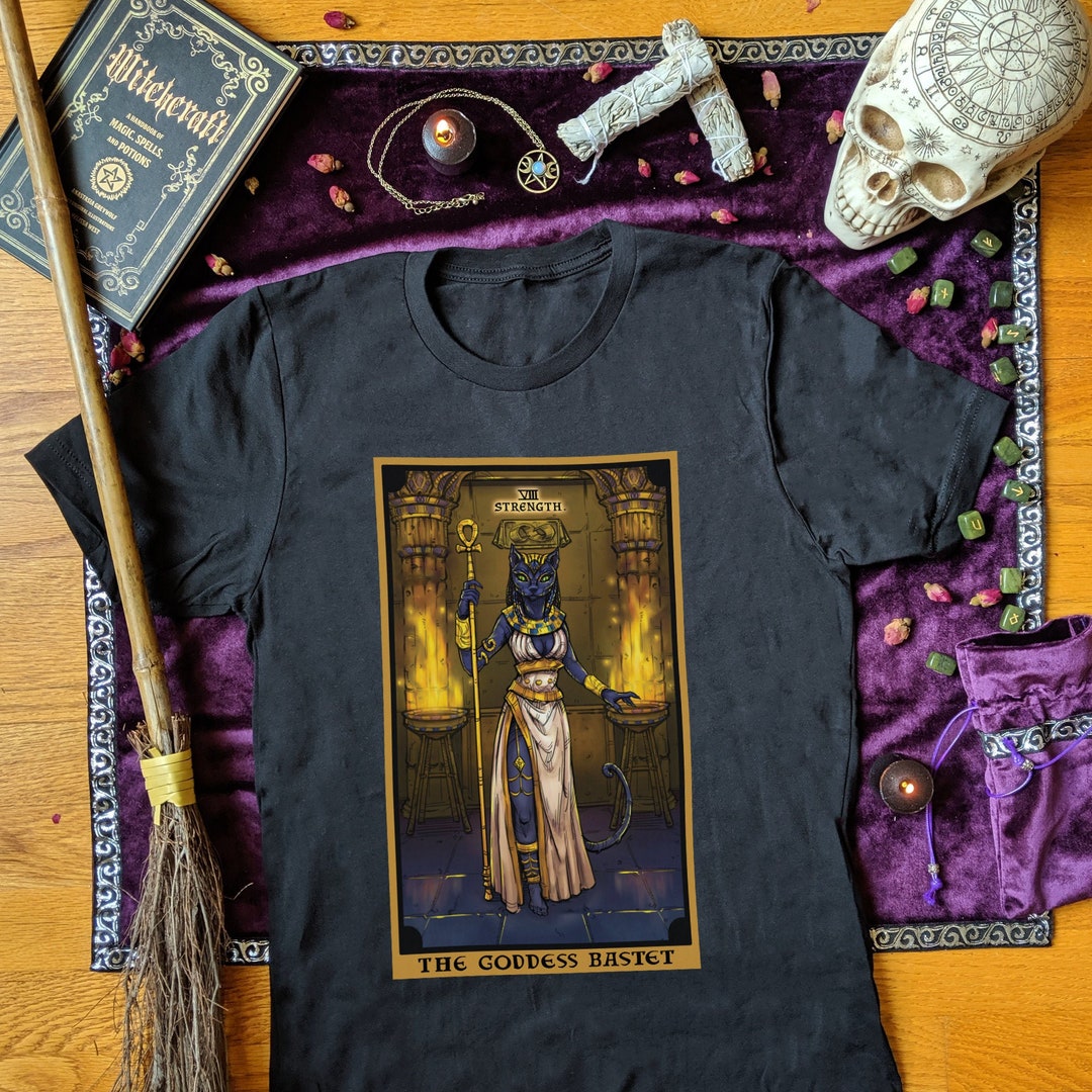 The Goddess Bastet Strength Tarot Card Shirt Witch Clothing Men Witchy ...