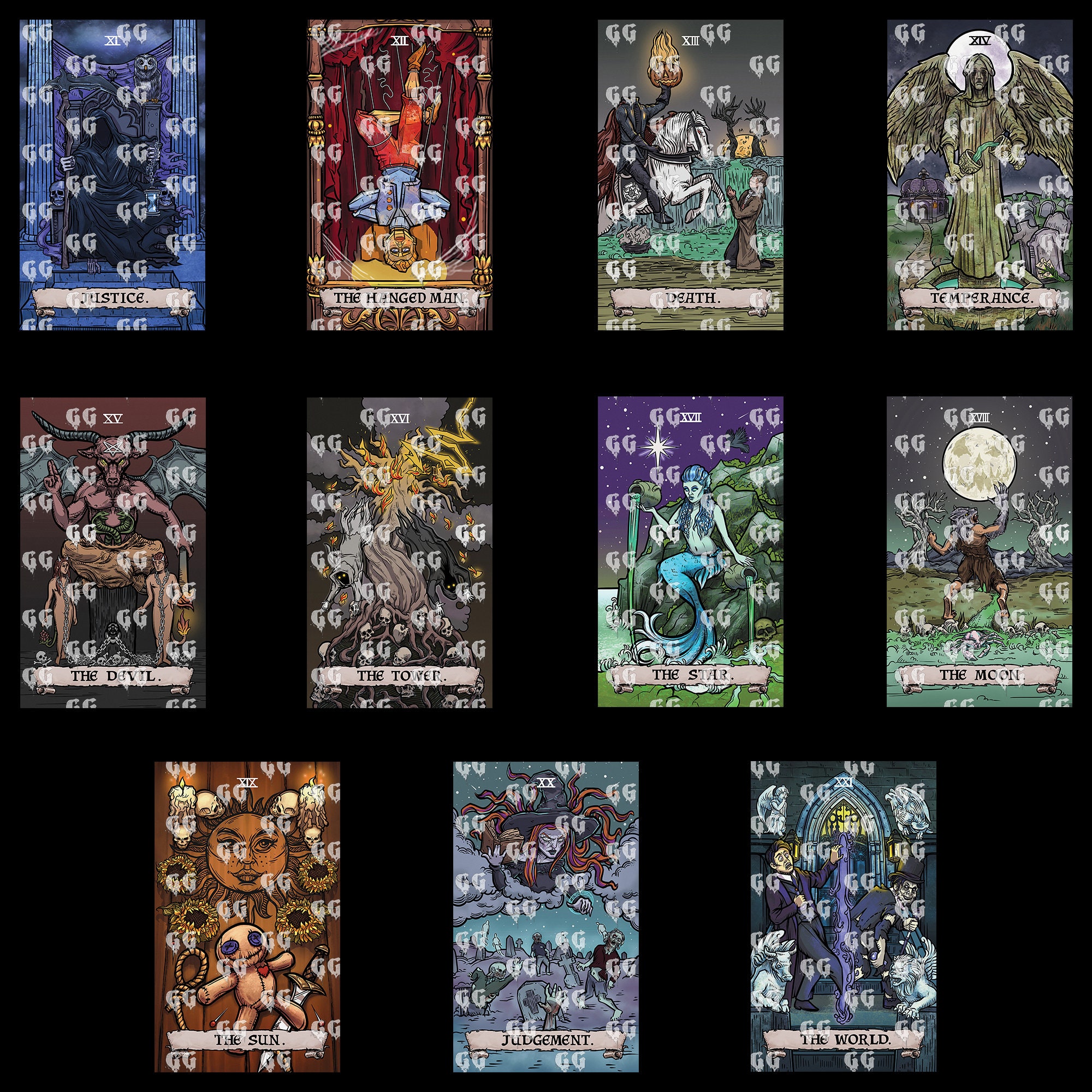 Terror Tarot Card Sticker Pack Halloween Stickers Gothic - Etsy