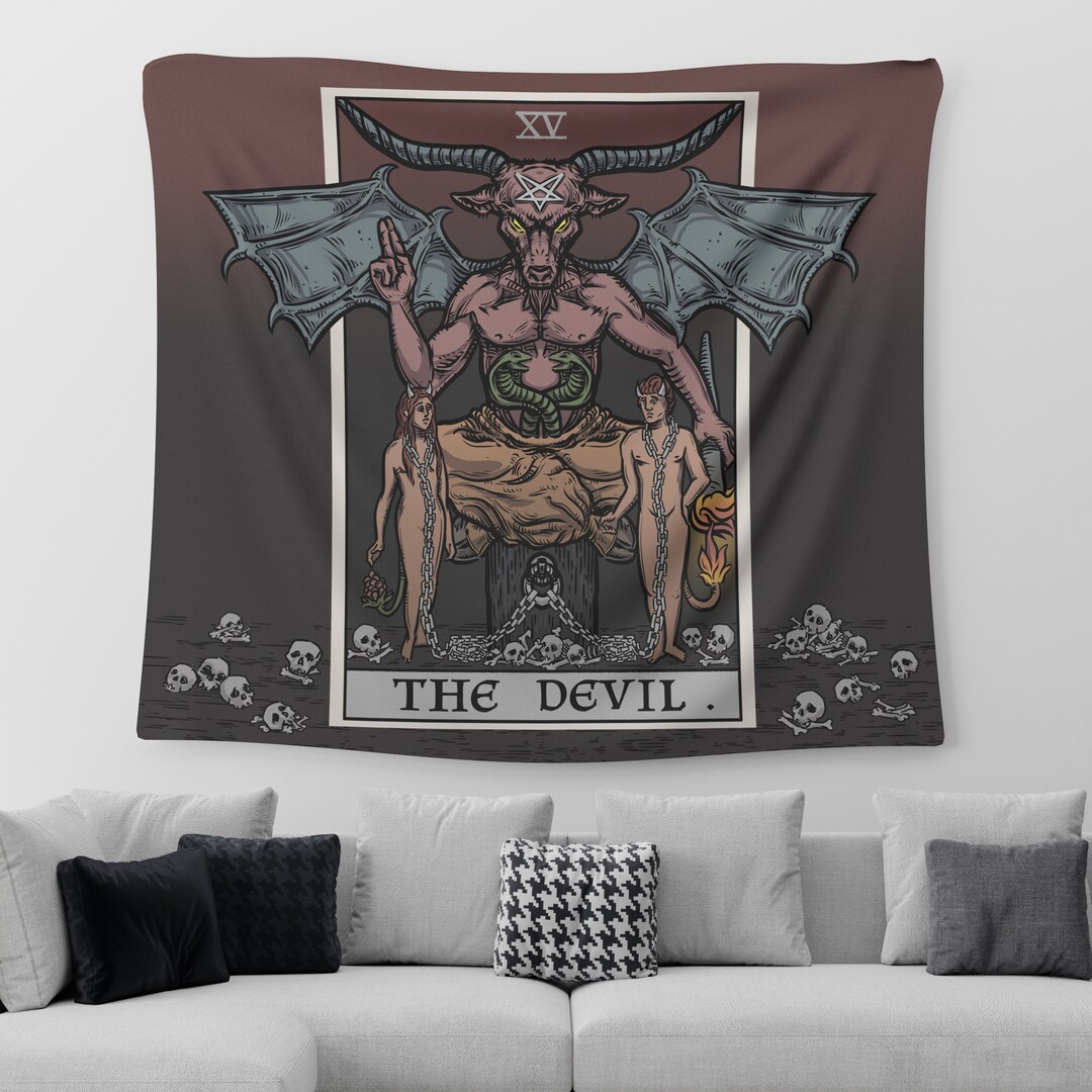 The Devil Tarot Card Tapestry Baphomet Witchcraft Wall Hanging Art ...